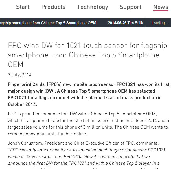 FPC 1020指纹识别器规格 价格曝光 另有面积缩小1/3的FPC1021已经投产 应该会用于MX4 PRO NGA玩家社区
