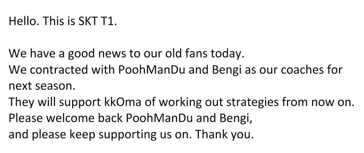 [基础搬运] SKT官宣，Bengi和PoohManDu作为教练回归 NGA玩家社区