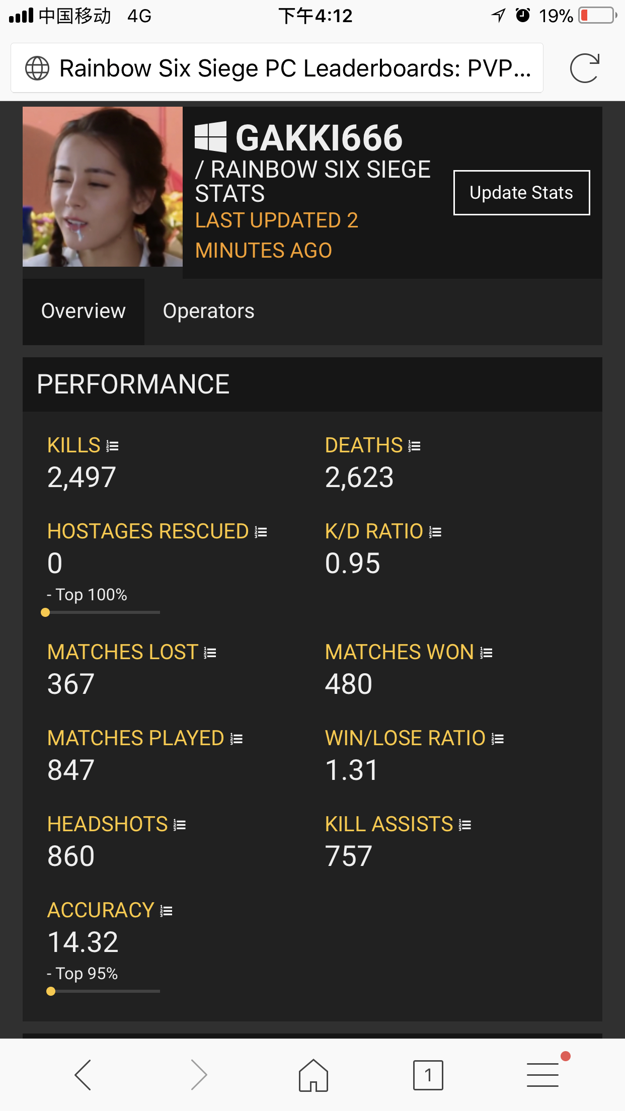 [搬运] 分享一个彩虹6号玩家信息统计网站，包含KD、胜率等，来看看是否达到论坛标准？ NGA玩家社区