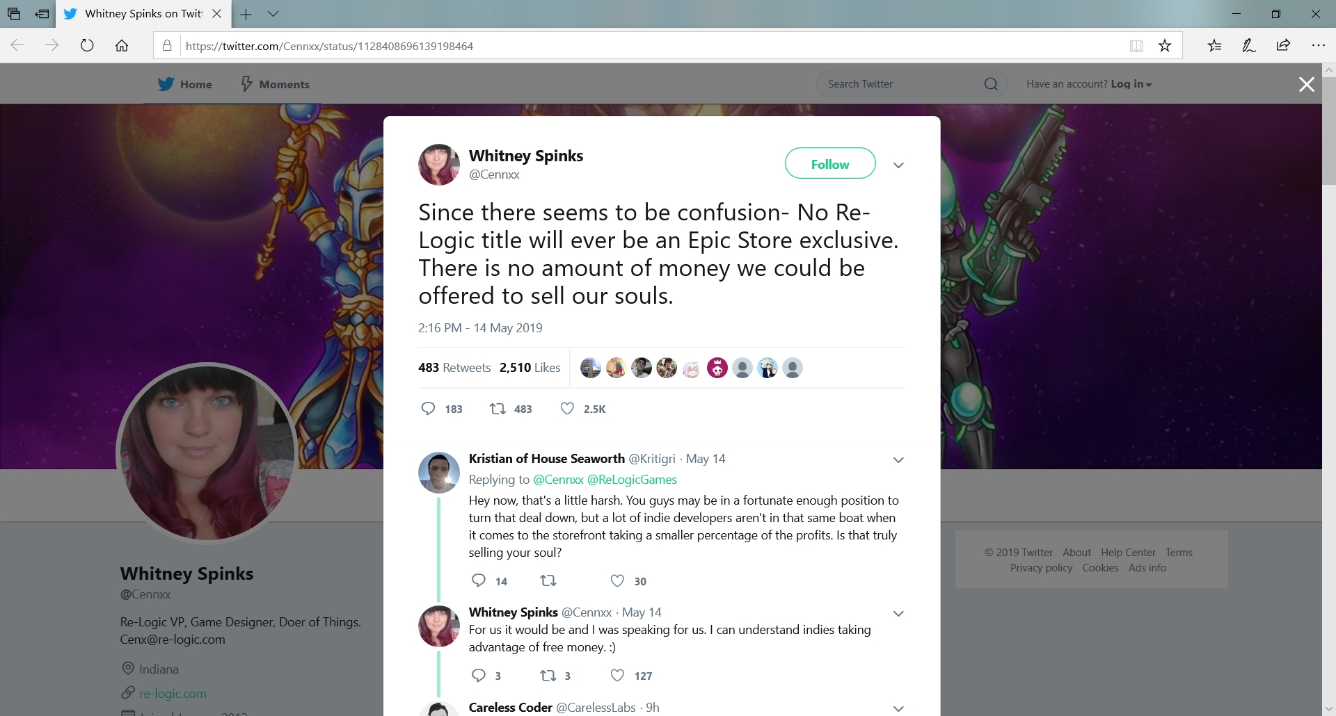 [业界新闻]Re-Logic副总裁表示旗下游戏永远不会在Epic商店独占 NGA玩家社区