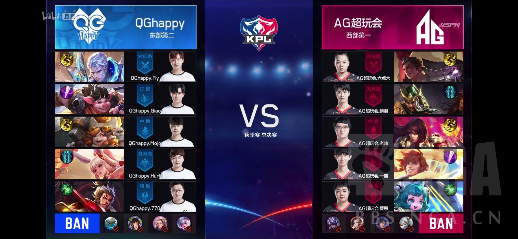 [直播][双方剩余英雄] AG VS QG 4:1 | 全局BP模拟器 | 苏苏的荣耀助手 NGA玩家社区