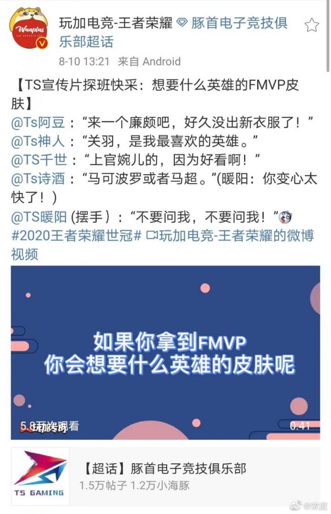 10个队员已经公布自己想要的Fmvp皮肤了 178