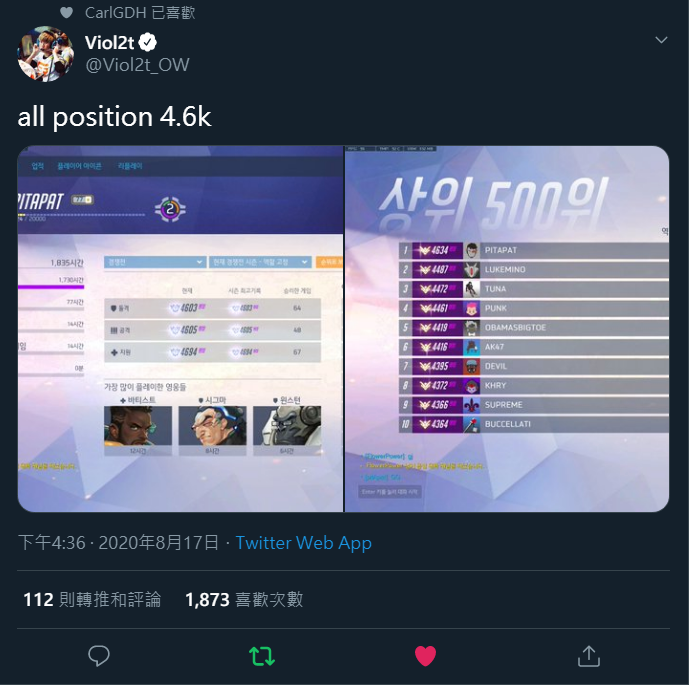[建议感想] Viol2t天梯 输出,坦克,辅助 均分4634美服第一 178
