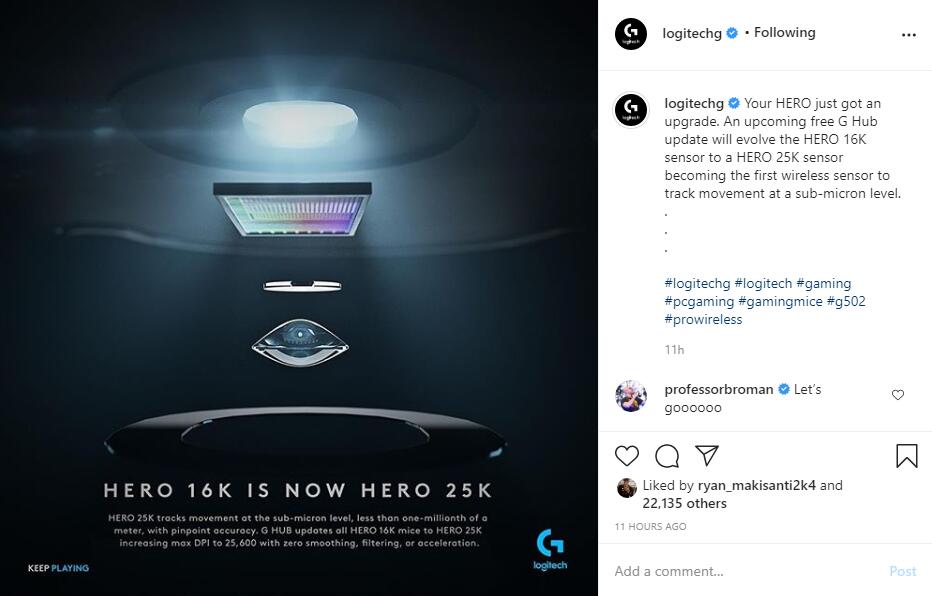 罗技将通过软件手段将Hero16K免费升级至Hero25K NGA玩家社区