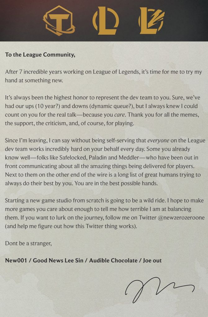 [游戏本体] [基础搬运] 英雄联盟执行副总裁Joe Tung离职 NGA玩家社区