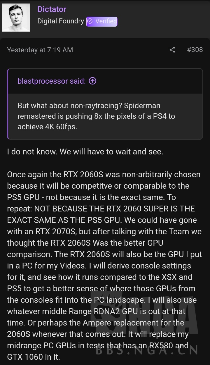 [速报] 数毛社:PS5=2060 Super - 2070 Super之间，XSX=2080 NGA玩家社区