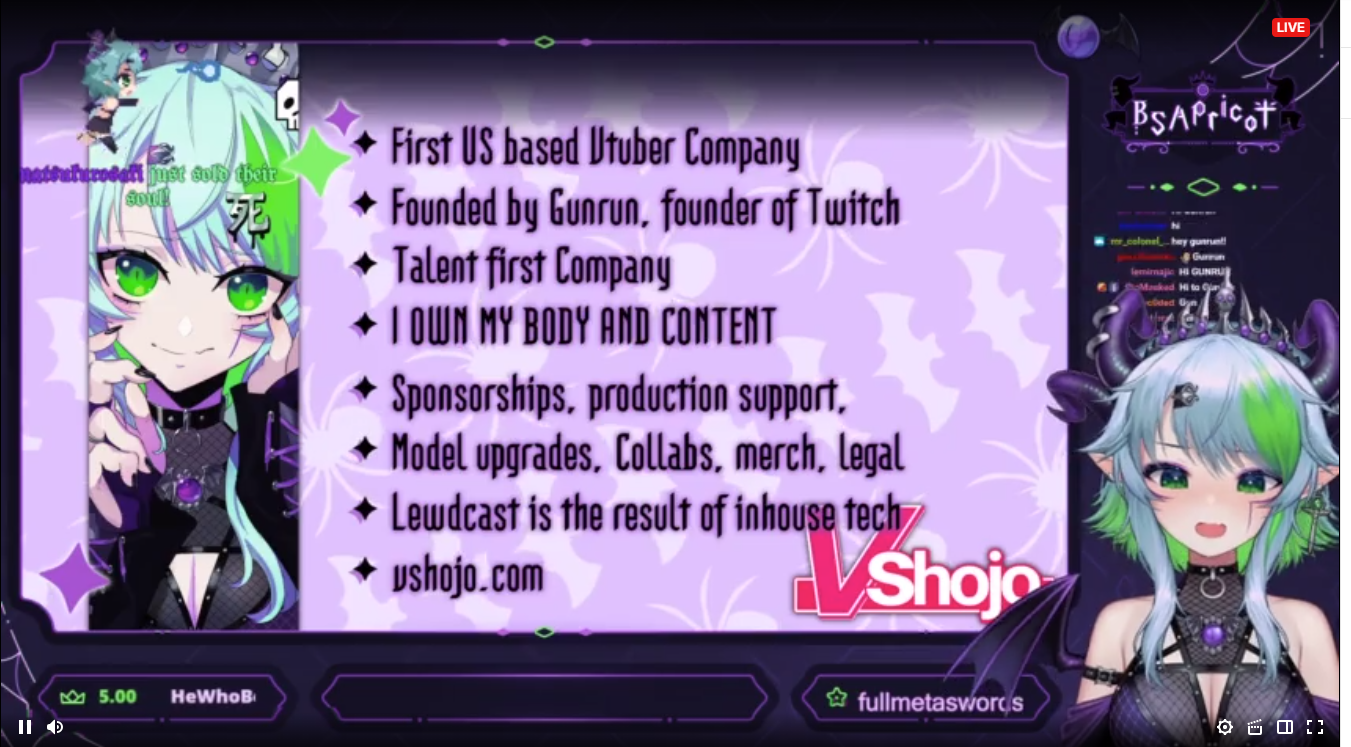 Vshojo 的BSApricot出道直播已经结束，在twitch NGA玩家社区