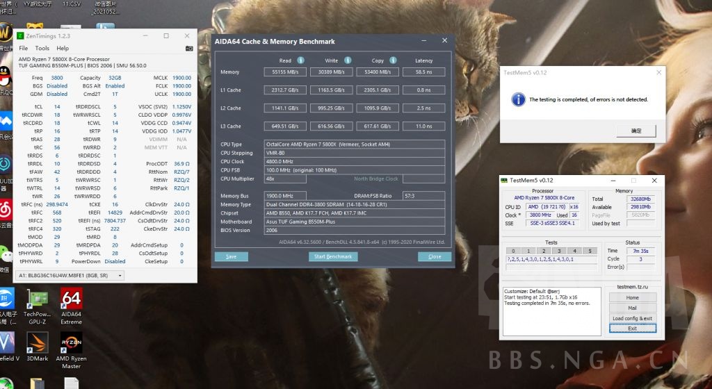 折腾一晚上终于调好了，ZEN3 B550 C9BKV。延迟压进了54.X。完美达成无任何WHEA19错误。 NGA玩家社区