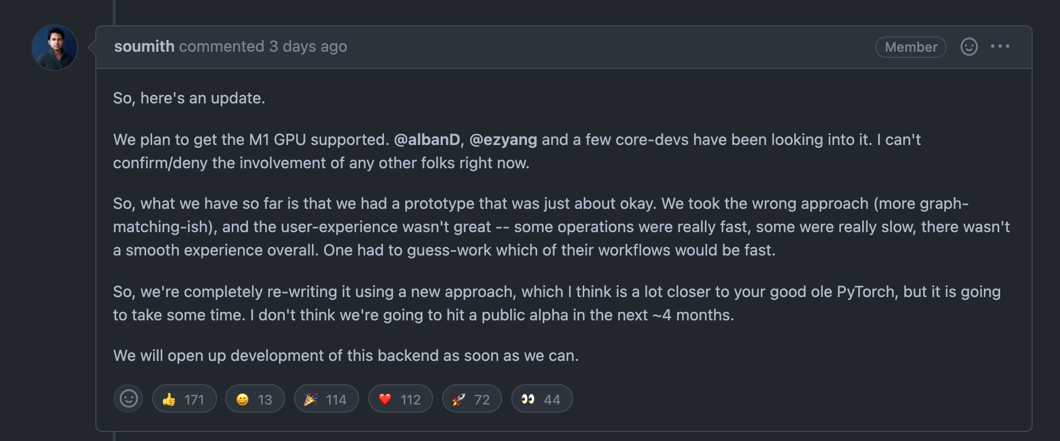 Pytorch即将支持Metal (M1 GPU)，新的炼丹神器？ NGA玩家社区