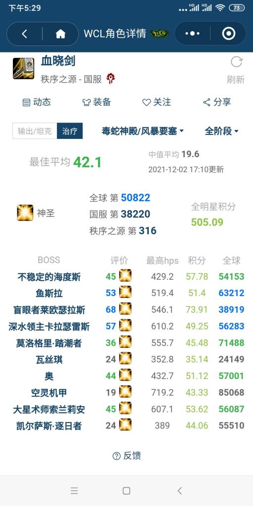 在竞速团中，竟然找到了一个wcl灰色的治疗。 178