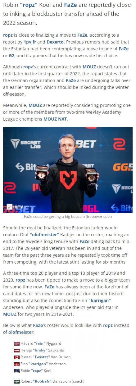 [新闻资讯] ropz将加盟FaZe NGA玩家社区