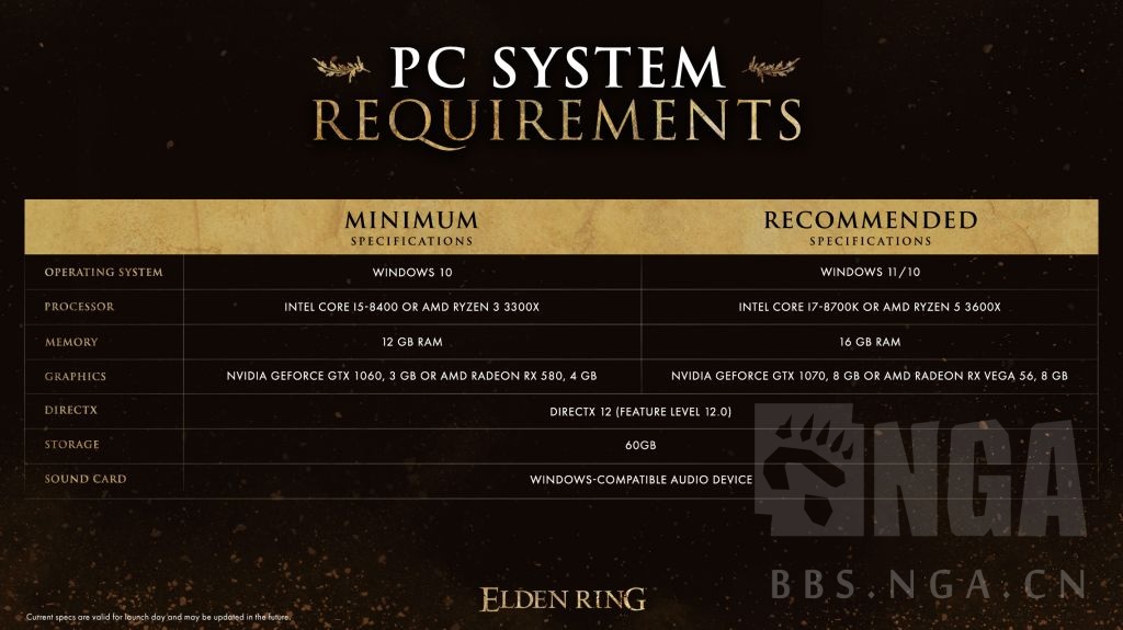 《艾尔登法环》PC配置要求公布 最低1060、推荐1070 NGA玩家社区