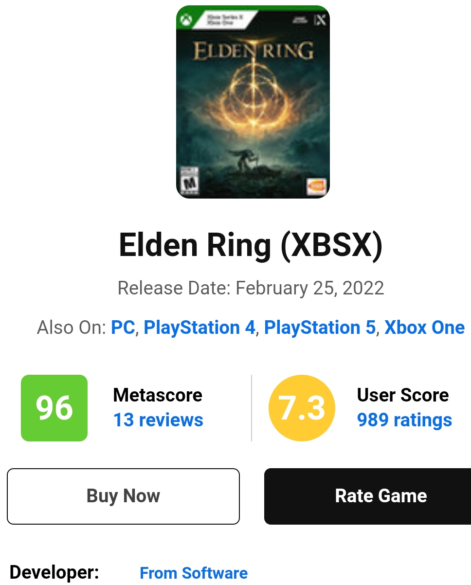 老头环MC媒体评分更新，PS5和PC平台双双降分 NGA玩家社区