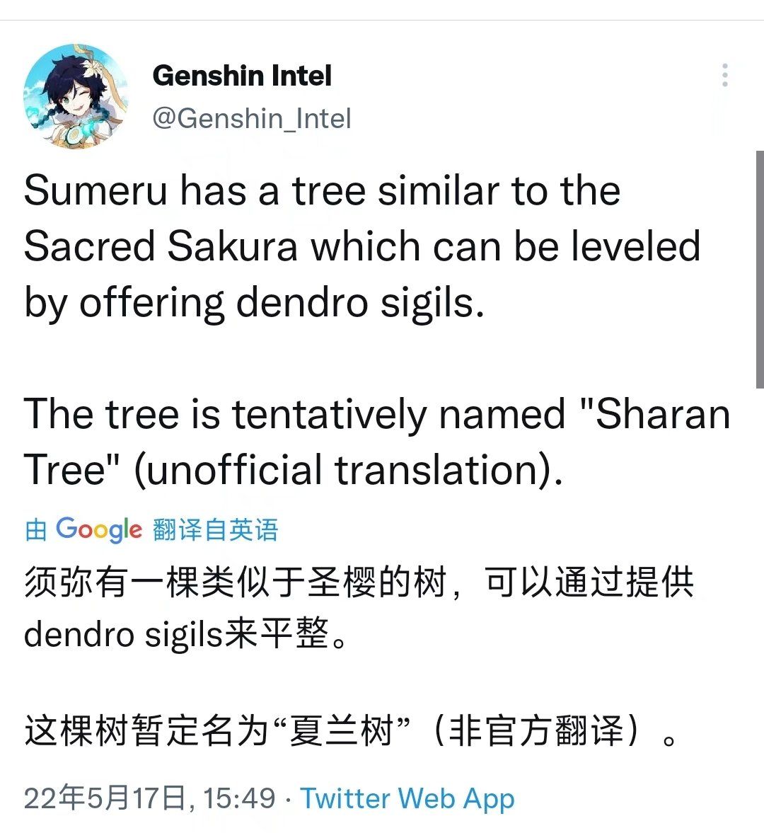 [消息搬运]须弥也有类似神樱树的大树，暂定名Sharan Tree 178