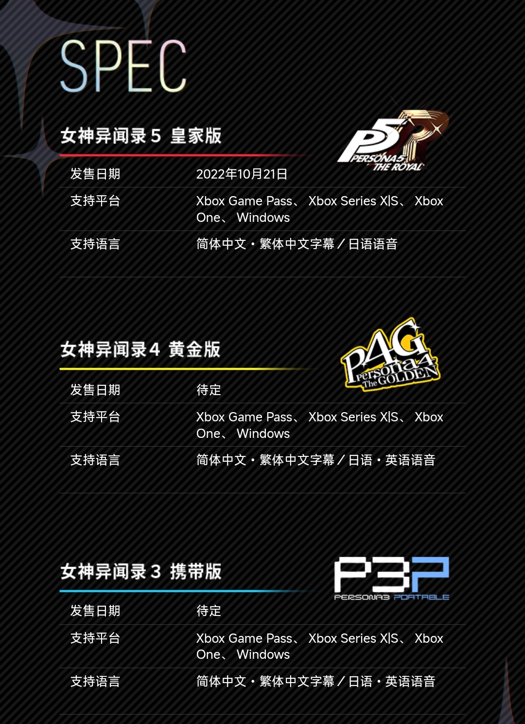 世嘉已确认 P3P P4G P5R移植版均有简体中文 NGA玩家社区