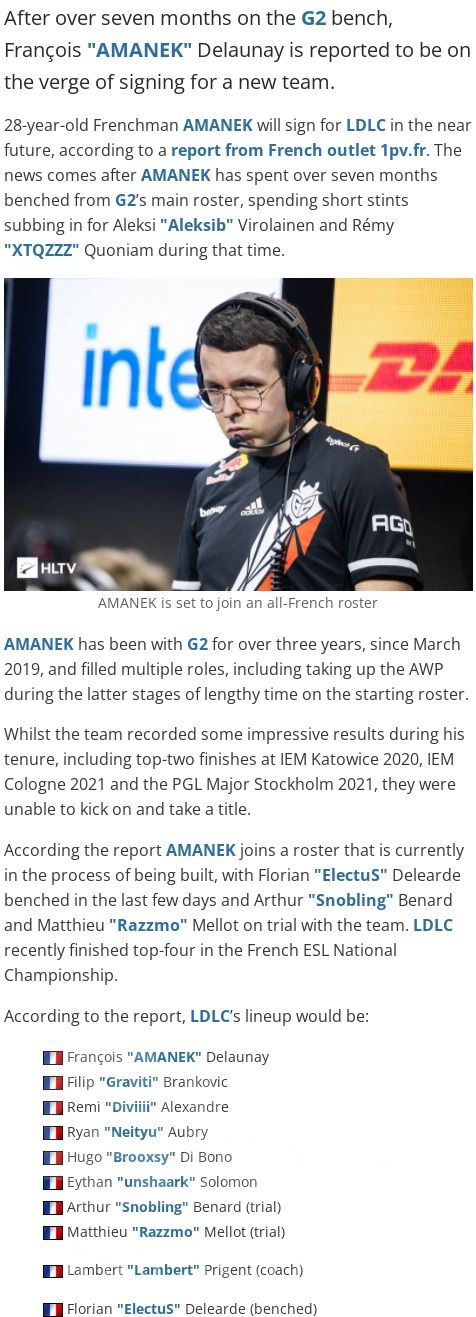 [新闻资讯] AMANEK将加盟LDLC NGA玩家社区