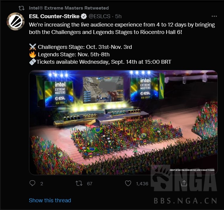 ESL官宣IEM Rio Major小组赛将有现场观众/冠军stage改用360度舞台 NGA玩家社区