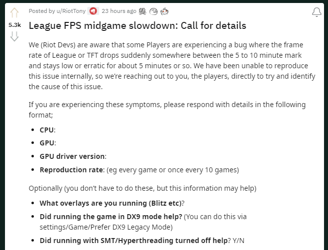 [游戏本体] 拳头收集FPS不稳定数据，将修复游戏5分钟后掉帧问题 NGA玩家社区
