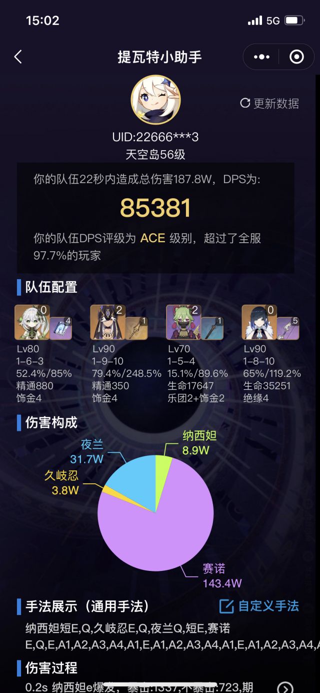 [数据讨论] 赛诺+久岐忍+纳西妲+夜阑,激绽队仅赛诺专武4金dps5.22W(纳西妲10级Q，已完结) NGA玩家社区