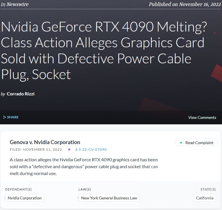 [转CHH]Nvidia RTX 4090 烧接口遭到集体诉讼 NGA玩家社区