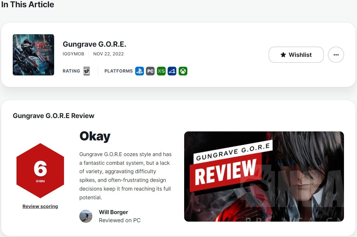 [业界新闻] 铳墓 G.O.R.E 媒体评分解禁：IGN 6分 mtc平均分：60 NGA玩家社区