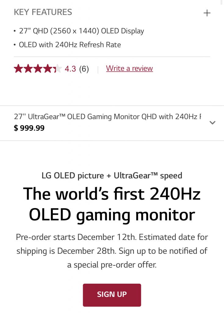 LG 27寸2K240hz WOLED显示器公布了 NGA玩家社区