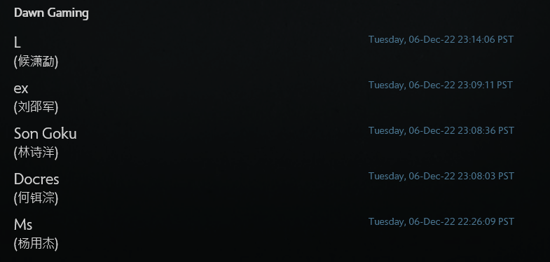 前CDEC 数字ID 1520578更名Dawn Gaming，阵容如下 NGA玩家社区