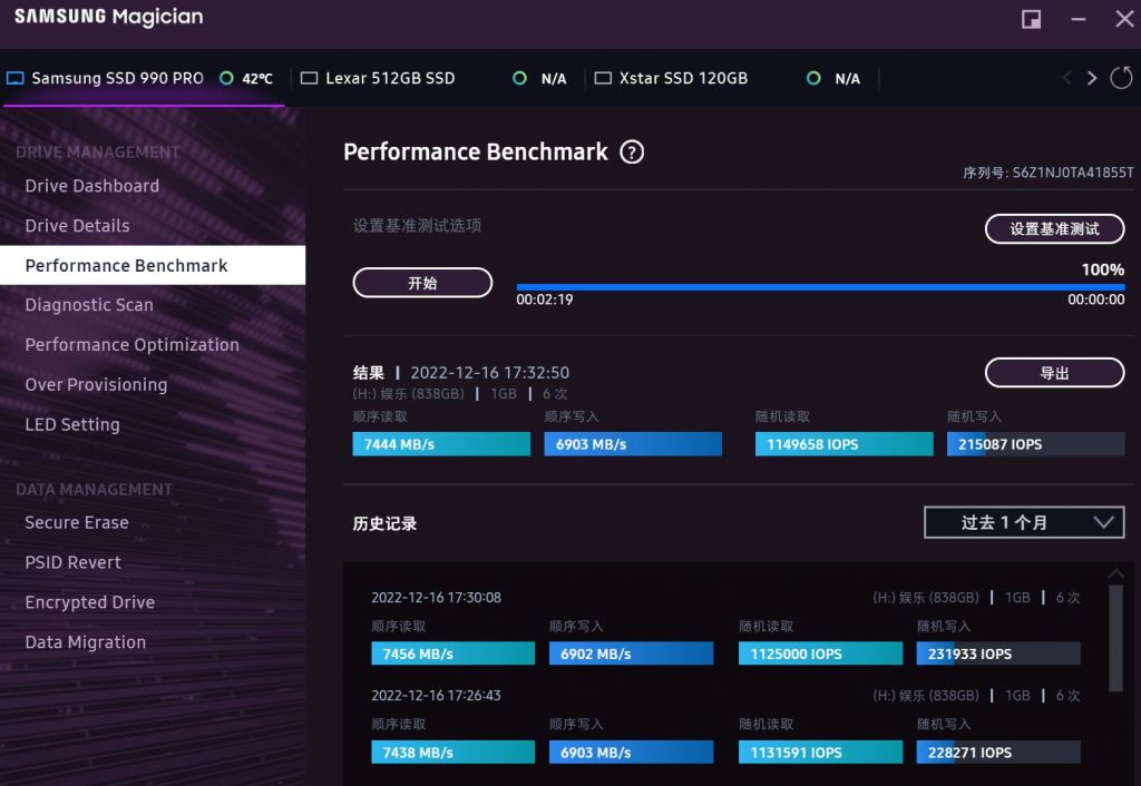 990 Pro用三星魔术师的跑分，顺序读取和顺序写入相差五倍。顺序写入也太低了吧这。 NGA玩家社区