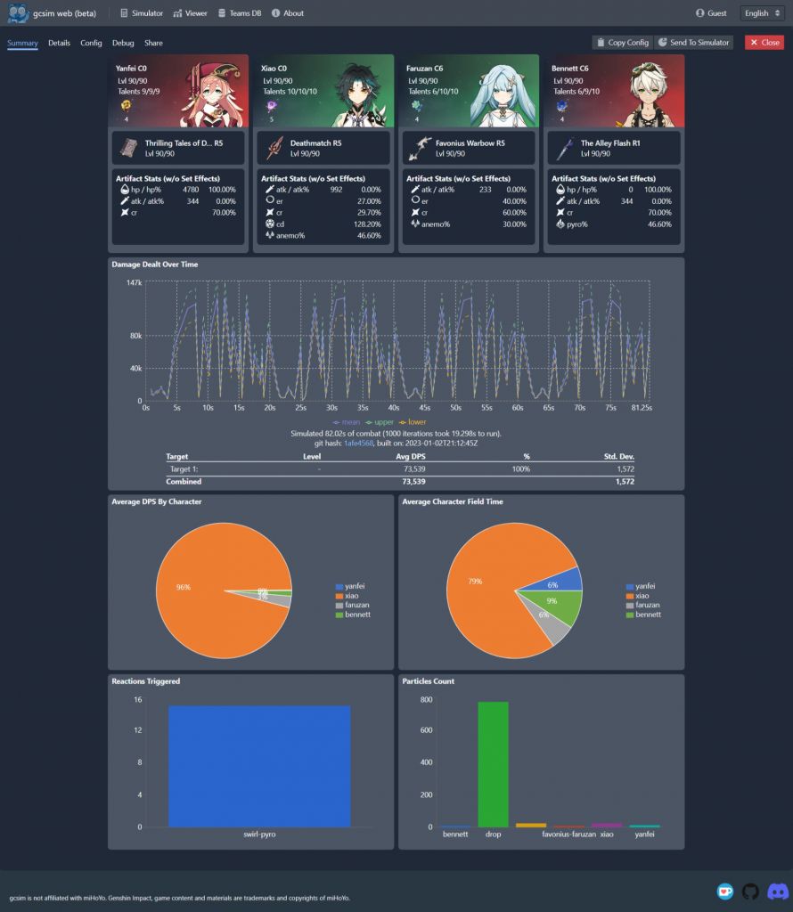 [数据讨论]单金魈珐班烟，DPS=71009，12起跳下落，Gcsim模拟 NGA玩家社区