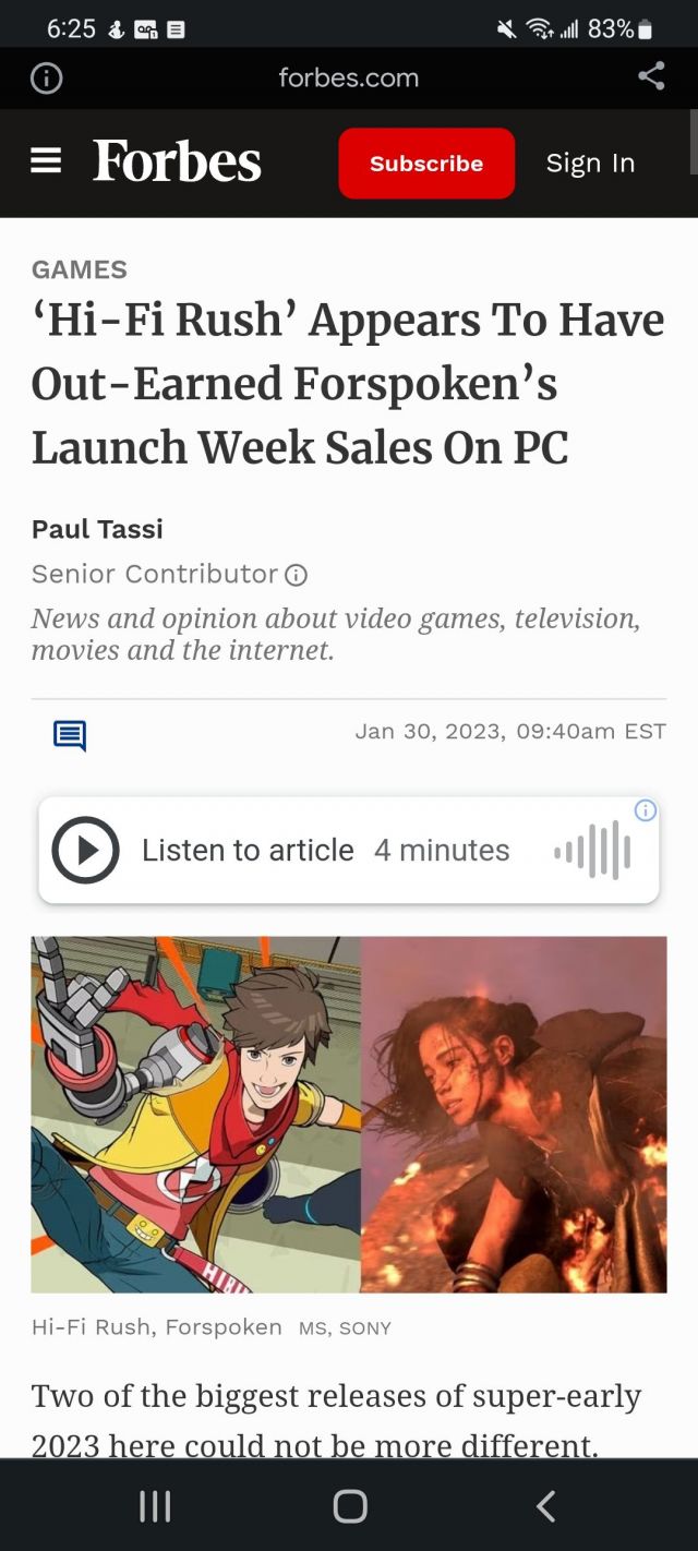 福布斯：发售首周，HiFi Rush在PC上的营收击败Forspoken NGA玩家社区