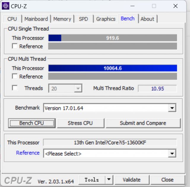 13700K默频跑CPU-Z，分数高还是低 178