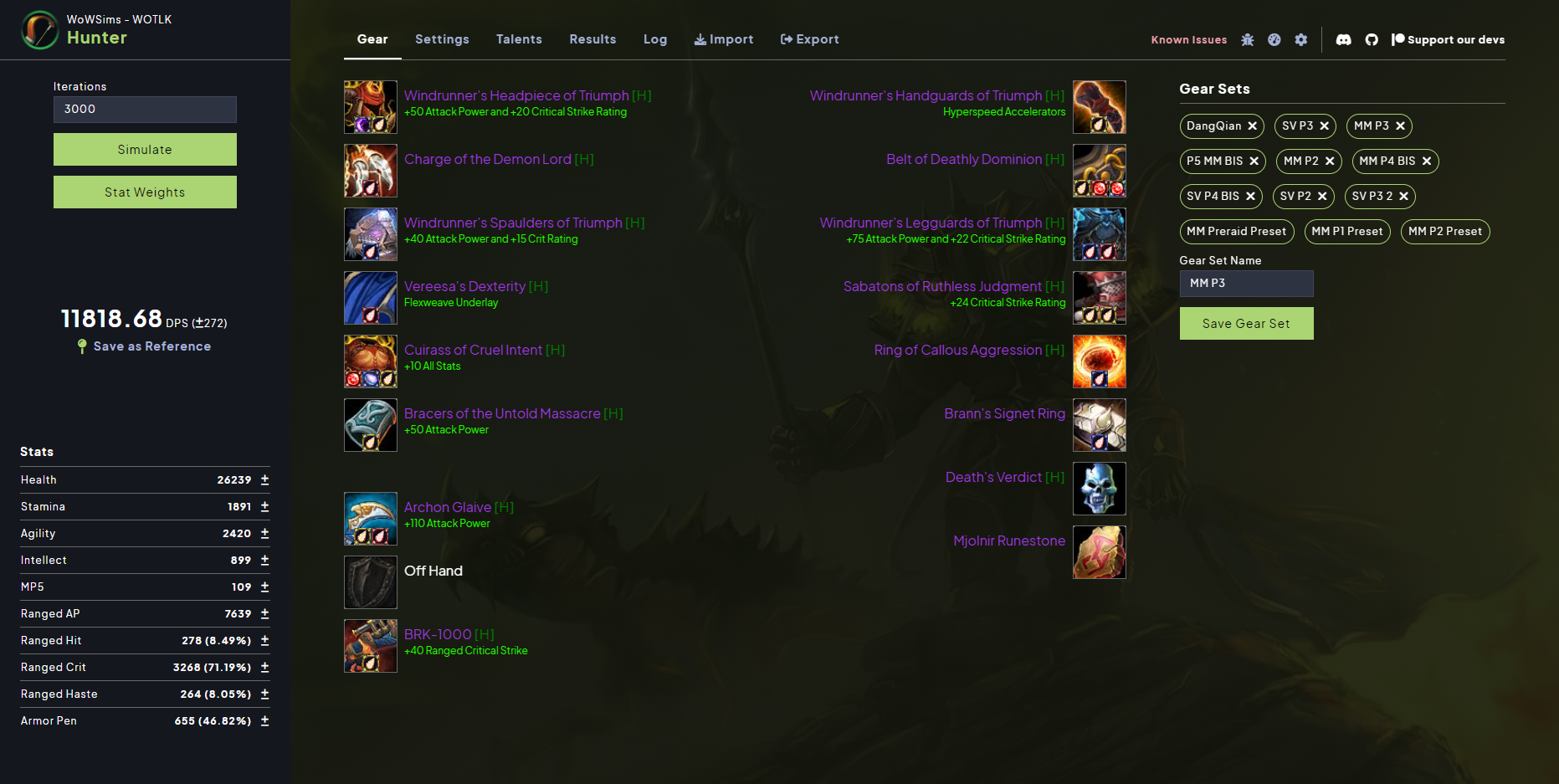 [研究讨论] 来自WOWSims模拟器10000次测试后的P3 LR天赋、配装、输出循环心得(2023.5.17 增加2种射击天赋推荐) NGA玩家社区