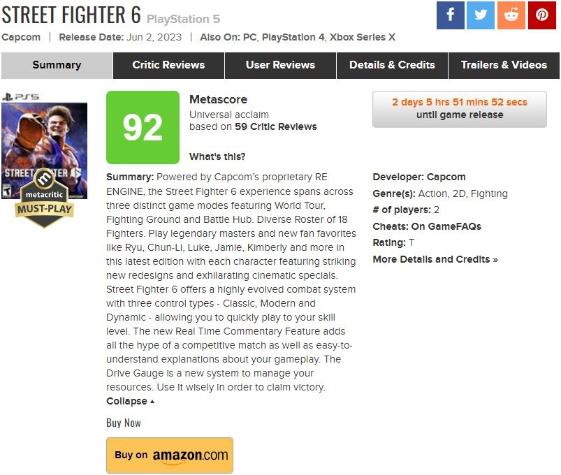 [业界新闻] 街头霸王6 媒体评分解禁：IGN 9分 GS 9分 mtc平均分：92 NGA玩家社区