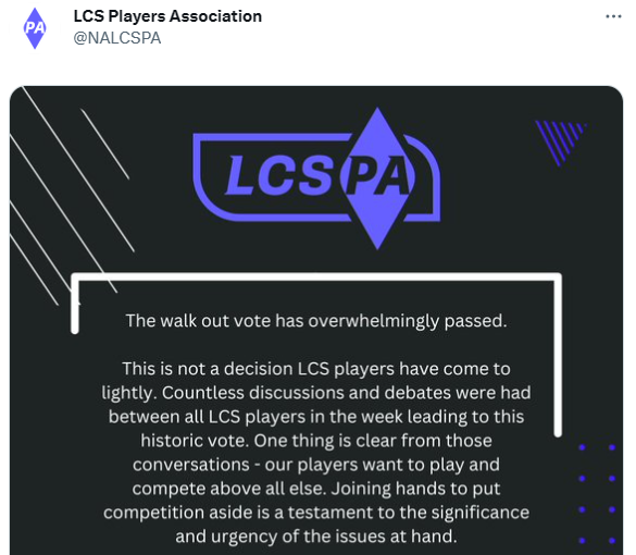 [外赛区赛事] LCS选手公会选择罢工抗议，拳头允许队伍签署新成员 NGA玩家社区