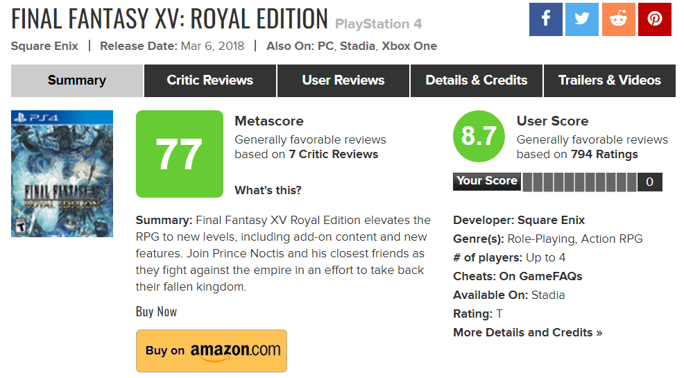 [不懂就问] 这FF16的玩家MC评分怎么比FF15还低？ NGA玩家社区