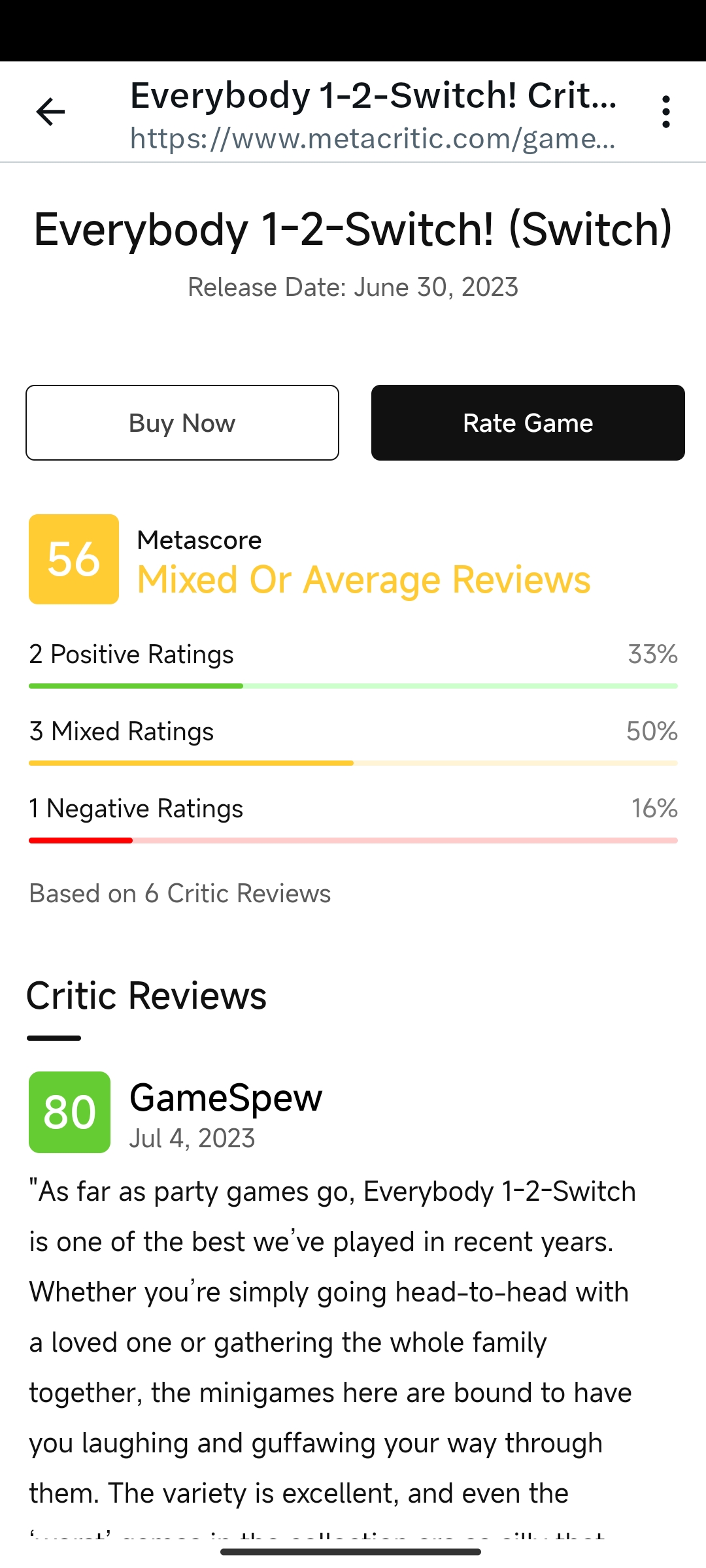 真 暗黑四天王来了，everybody 1-2switch媒体评分56分 178
