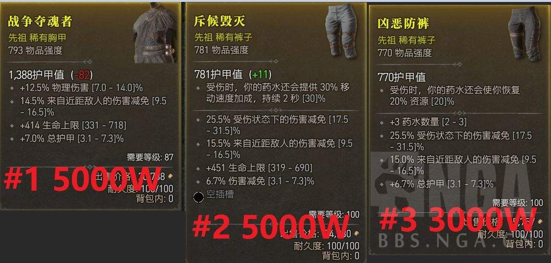 [裤子] [胸甲] 出几个3防、2防生命胸甲、裤子，3000-5000W NGA玩家社区