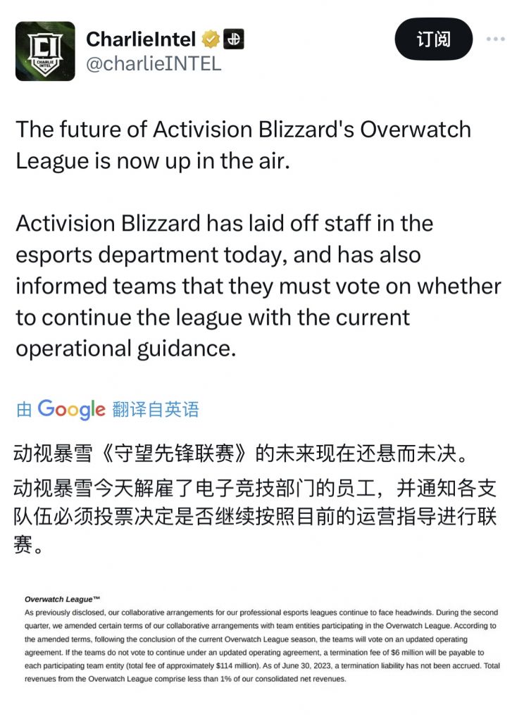 [搬运]动视暴雪将向本 OWL 赛季结束时未签署新协议的每支球队提供 600 万美元 NGA玩家社区