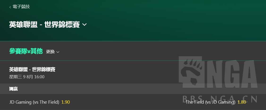 [国际赛事] 世界赛早期赔率出炉，jdg接近s5 skt NGA玩家社区
