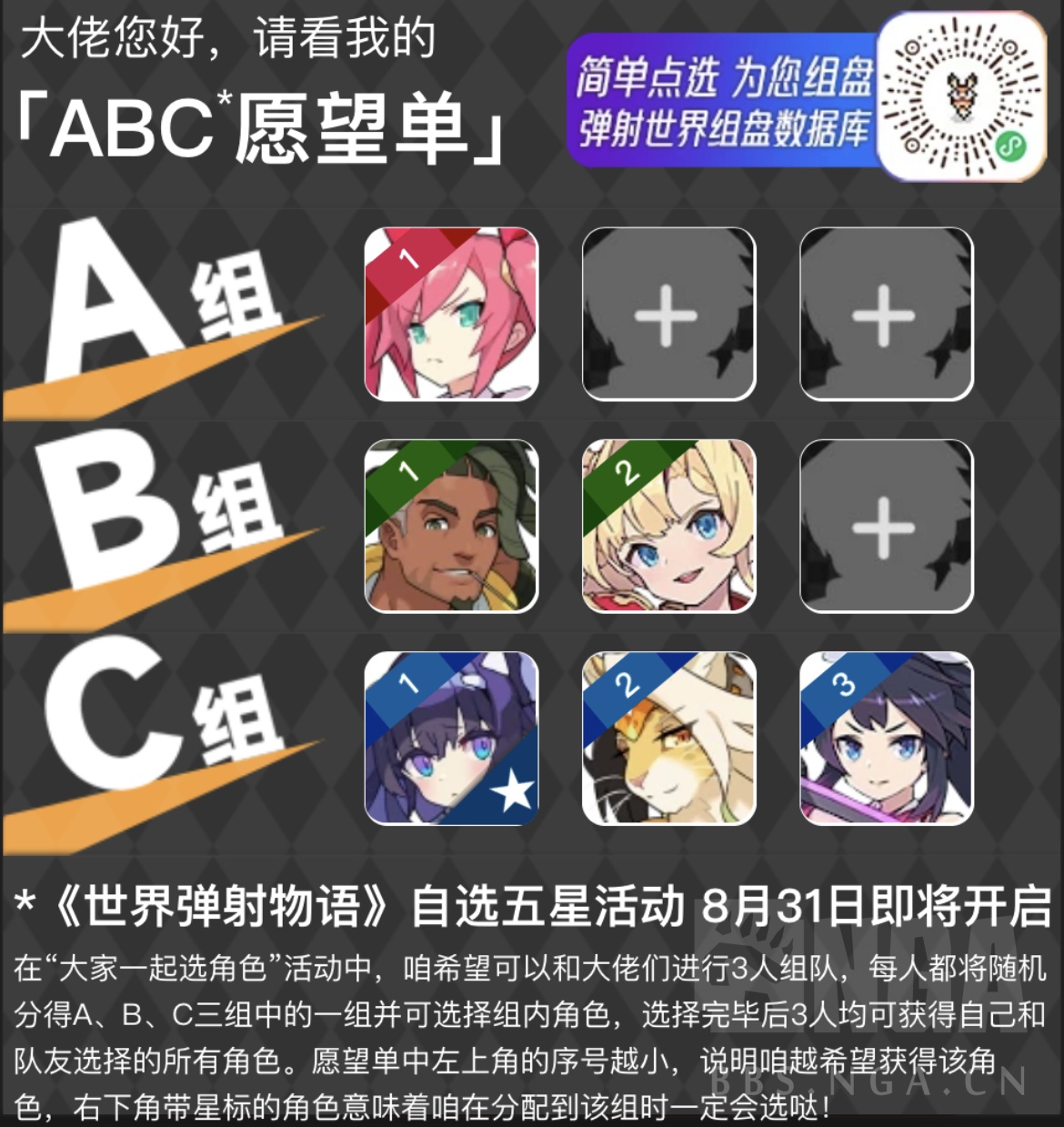 [ABC自选] A随意，B脏辫，泽塔 C暗百合/MSR (组好队了) NGA玩家社区