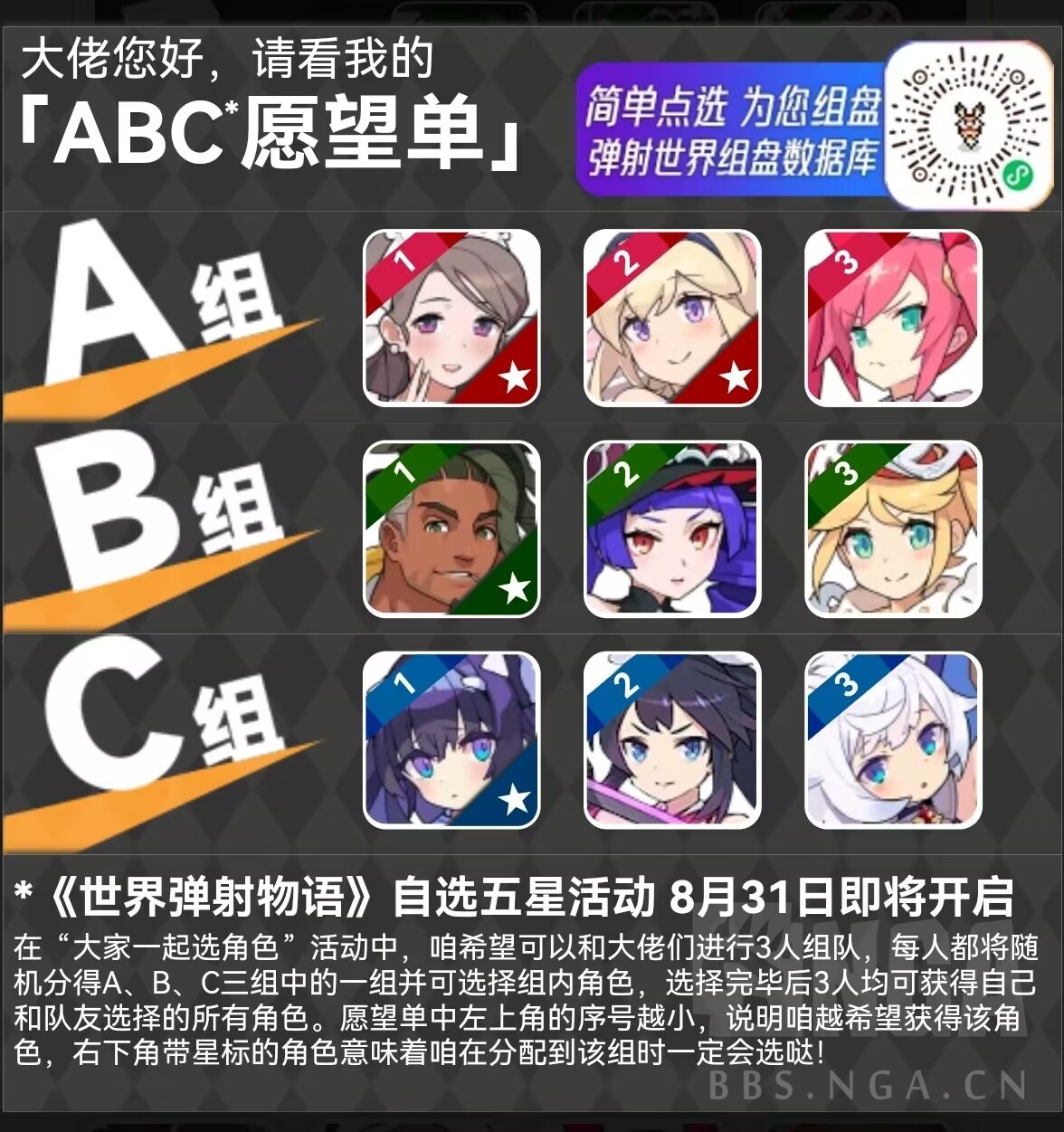 [ABC自选] A水大奶，B脏辫，C暗百合 NGA玩家社区