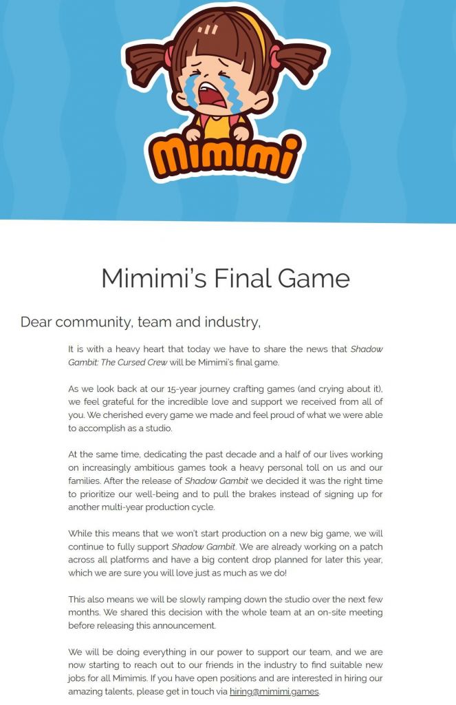 mimimi团队宣布未来将不会产出新的大型作品 NGA玩家社区