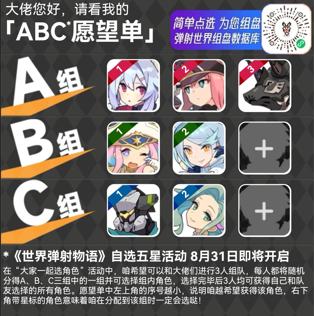 [ABC自选]A最好12，BC随意(已组) NGA玩家社区