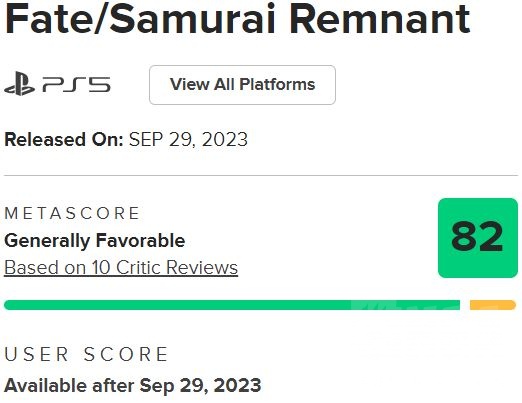 [业界新闻] Fate/Samurai Remnant 媒体评分解禁：mtc开局平均分：82 NGA玩家社区