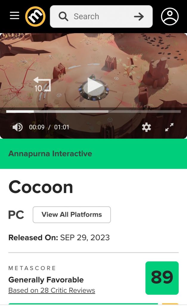 INSIDE设计师新作cocoon发售，mtc89分，首发xgp NGA玩家社区