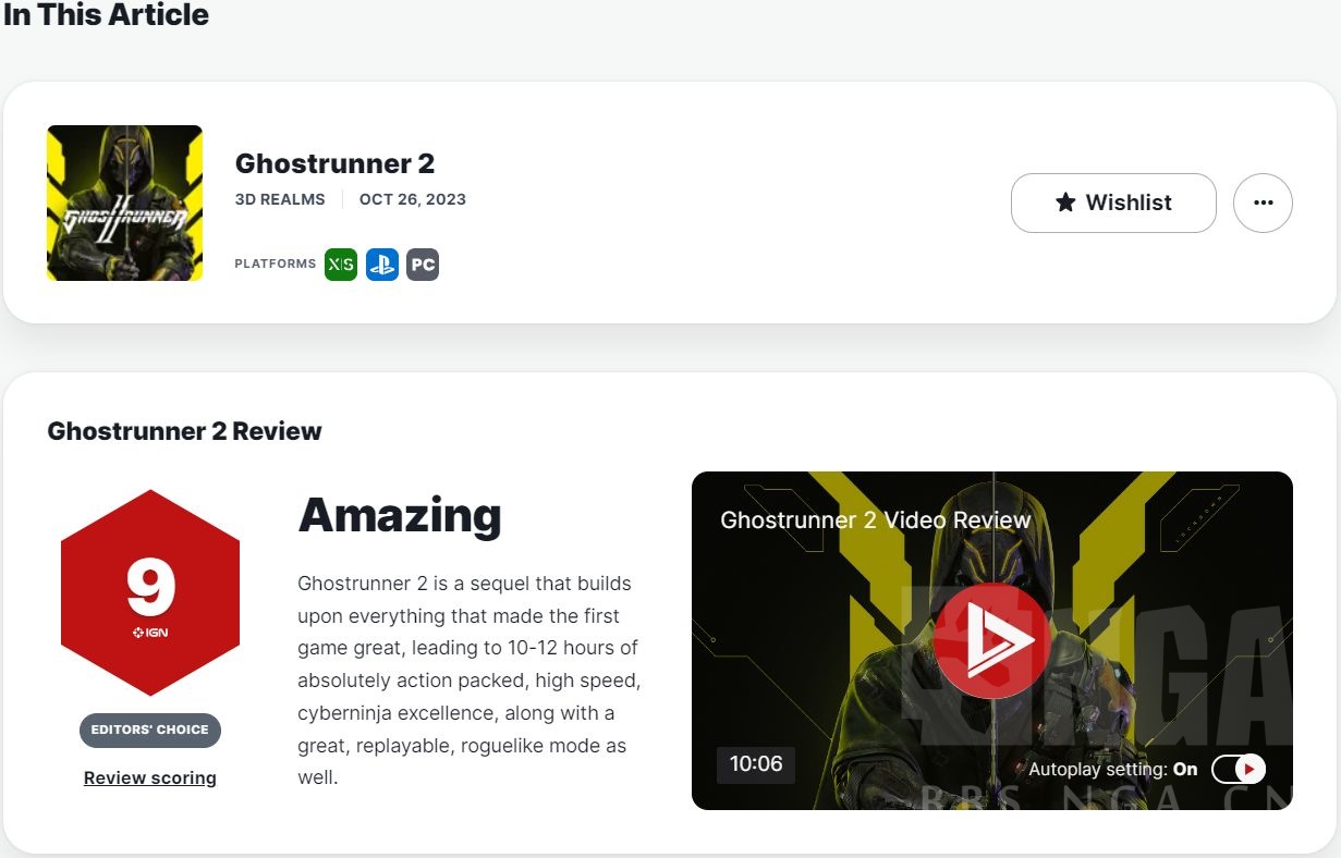 [业界新闻] 幽灵行者II 媒体评分解禁：IGN 9分 mtc平均分：80 NGA玩家社区