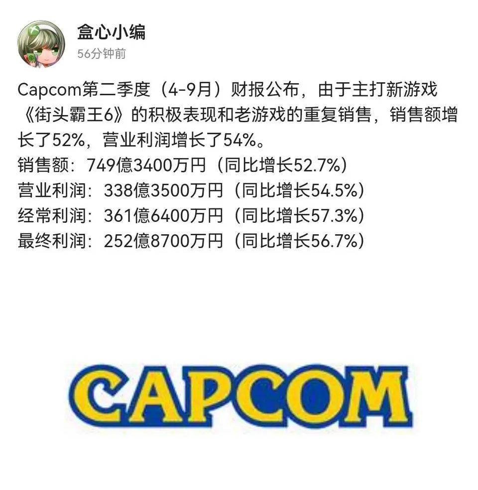 Capcom 第二季度财报:RE4 545W 街霸6 247W NGA玩家社区