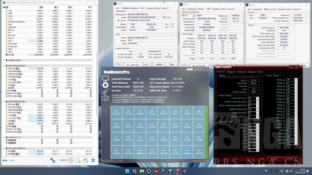 Z790 APEX ENCORE 8888Mhz 首杀MT烧机！8600Mhz无气流80度烧机 NGA玩家社区
