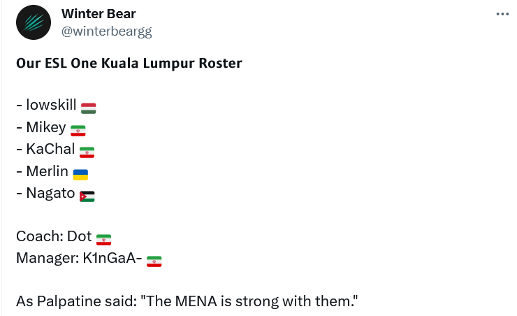 匈牙利lowskill、伊朗Mikey、Kachal、约旦Nagato、乌克兰Merlin重组Winterbear NGA玩家社区