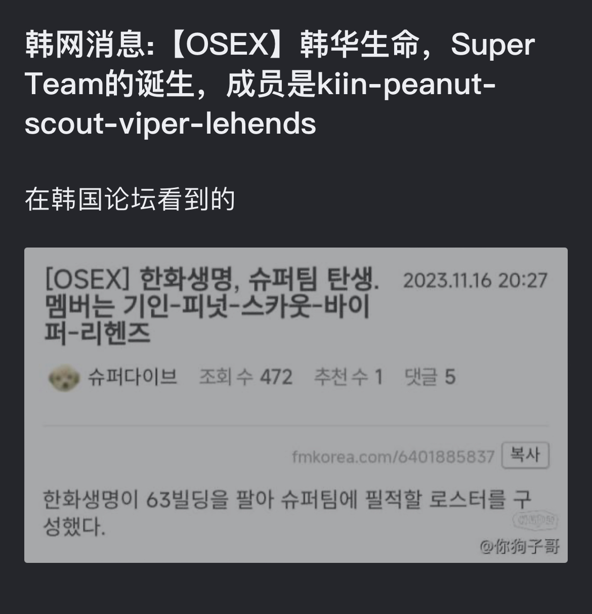 [国际赛事]隔壁看到的下赛季韩华 Kiin Peanut Scout Viper Lehends NGA玩家社区